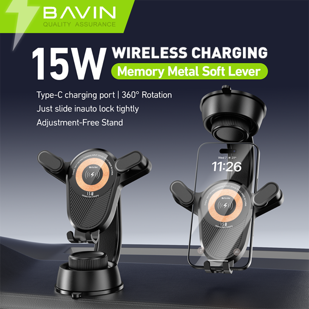BAVIN D-S-PS71 Flexible Car Phone Holder w/ 15W Wireless Fast Charging