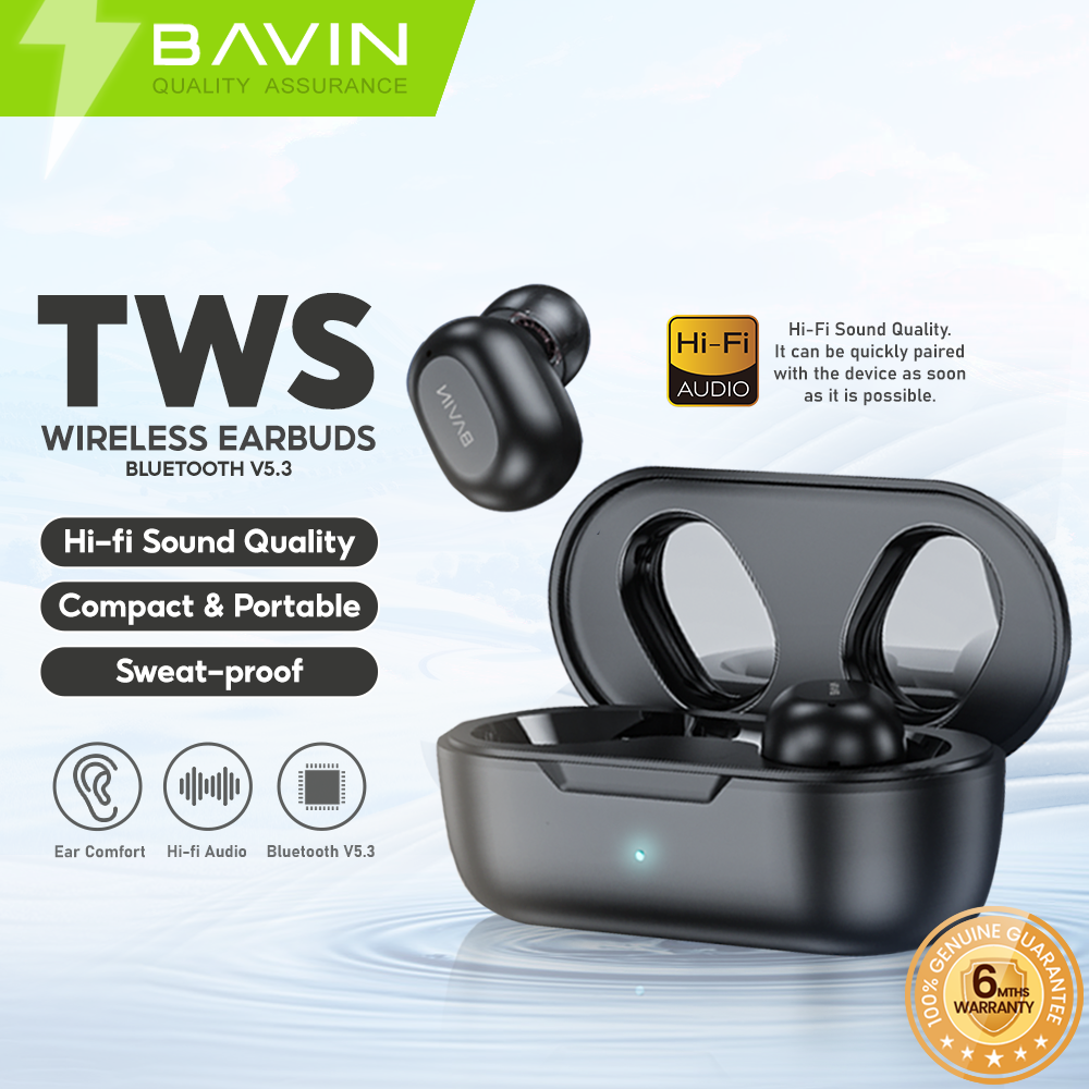 BAVIN HB-BA-98 HiFi Audio Bluetooth Wireless TWS Earbuds w/ Lightweigh