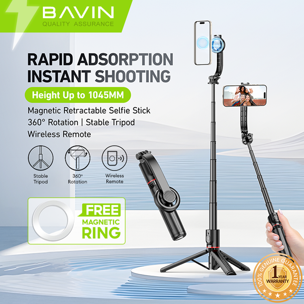 BAVIN D-Z-P18 Magnetic Retractable Selfie Stick Tripod w/ Wireless Rem