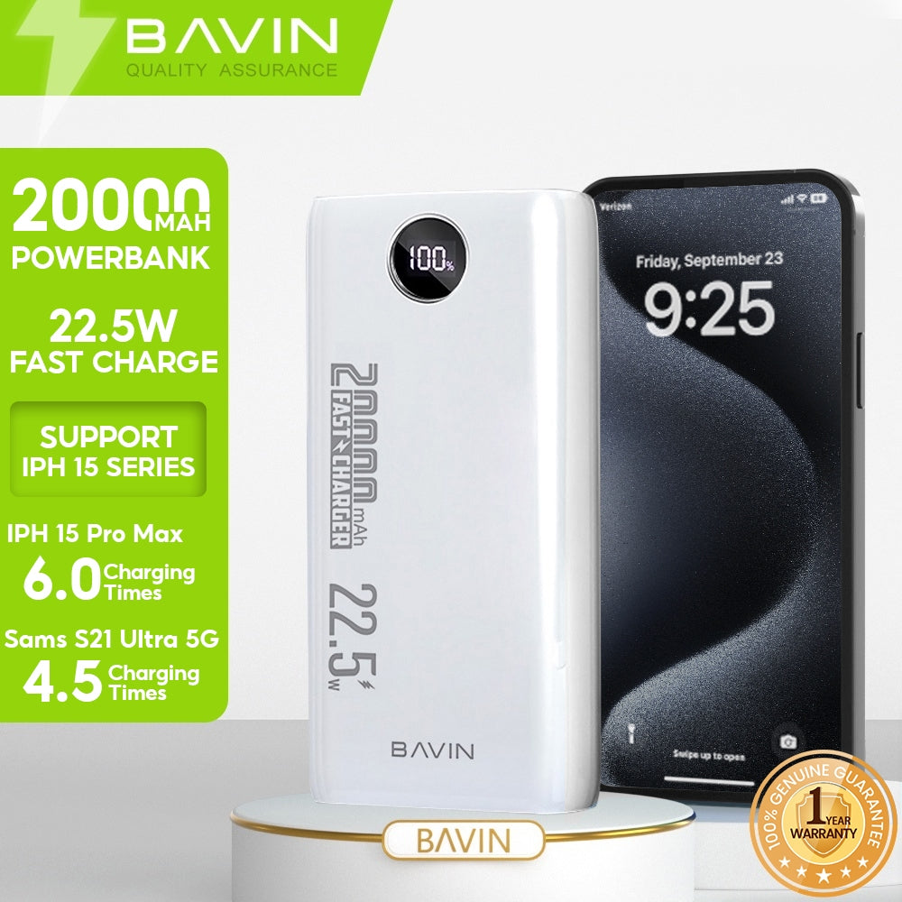 BAVIN Y-PC051 20000mAh Fast Charging Powerbank 22.5W w/ Digital Displa