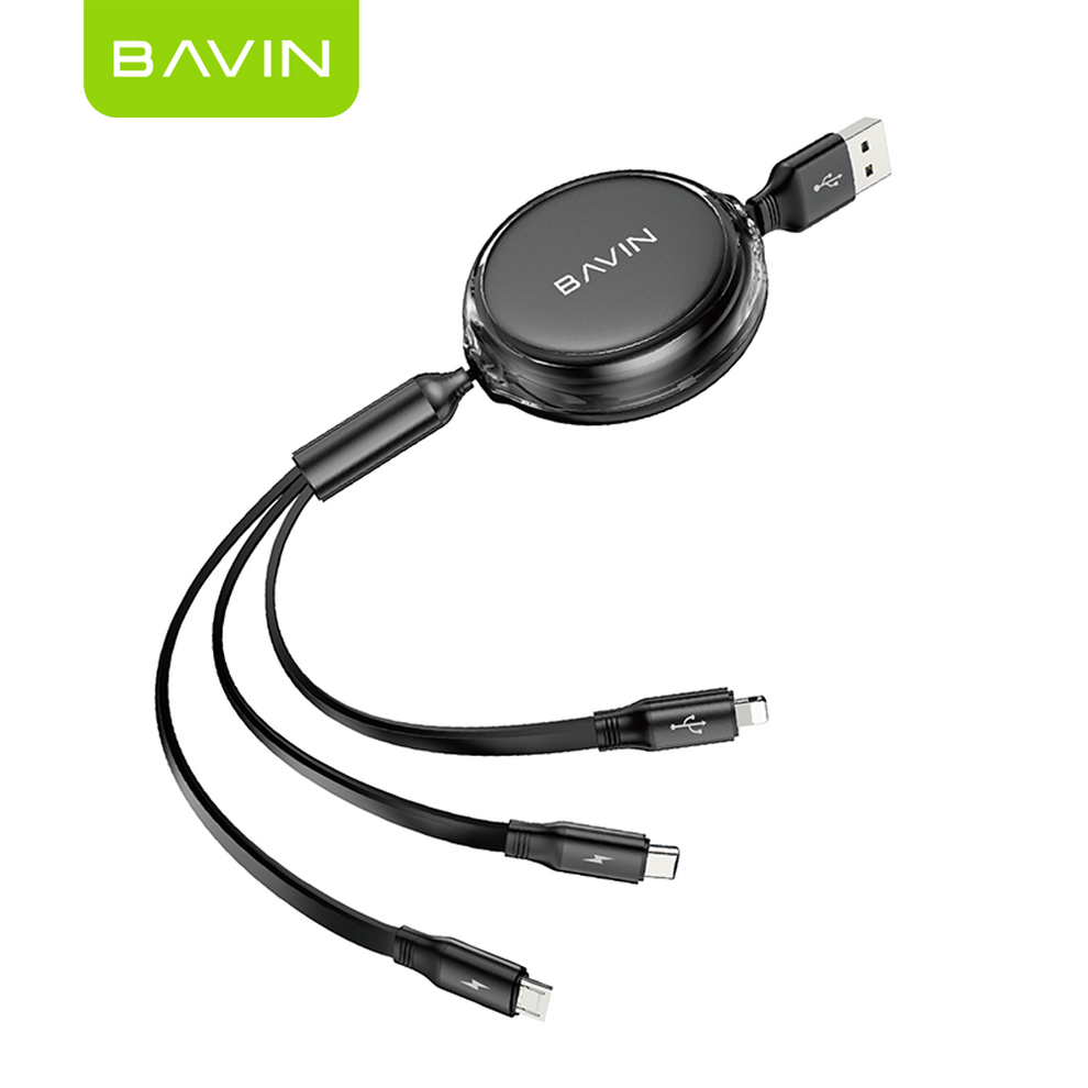 BAVIN CB371 3 in 1 Charging Data Cable w/ 1 Meter Retractable Wire Cab