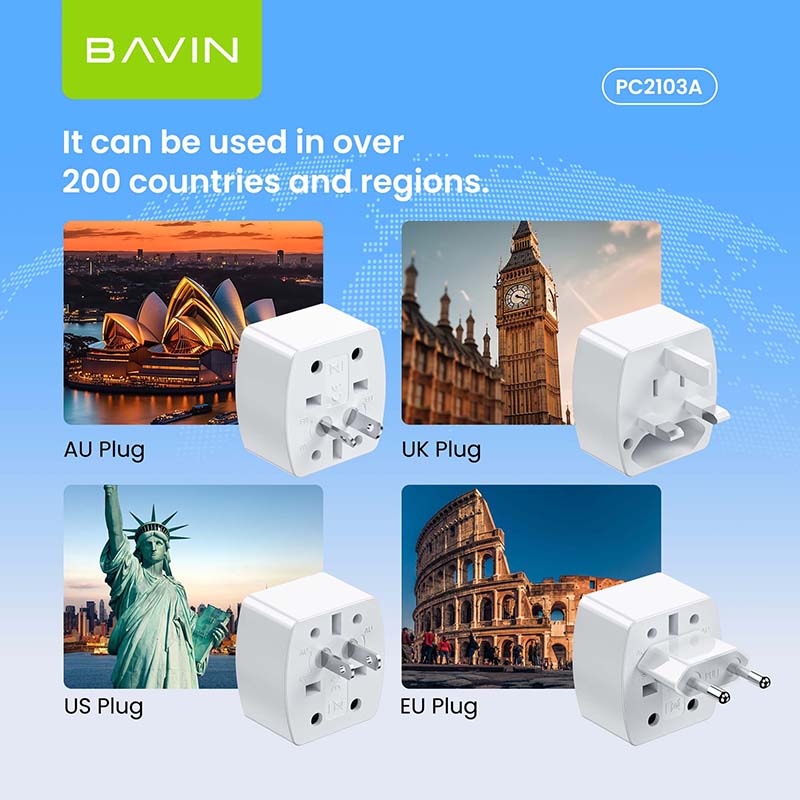 BAVIN PC2103A Universal Travel Plug Adapter Compatible w/ EU UK US AU
