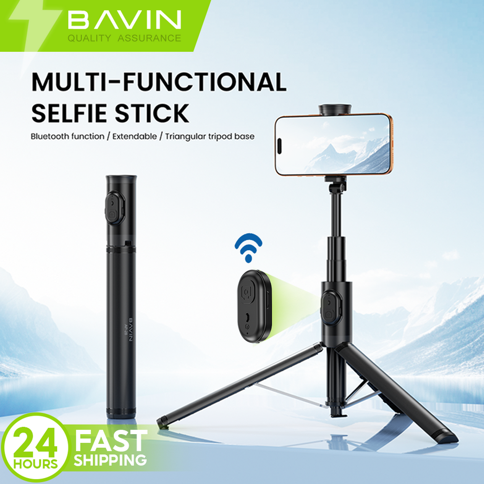 BAVIN P28 Multifunctional Bluetooth Selfie Stick w/ Wireless Remote, A