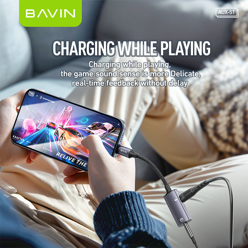 BAVIN AUX51 USB-C Adapter Splitter TYPE-C+3.5mm Jack Audio & Charger D