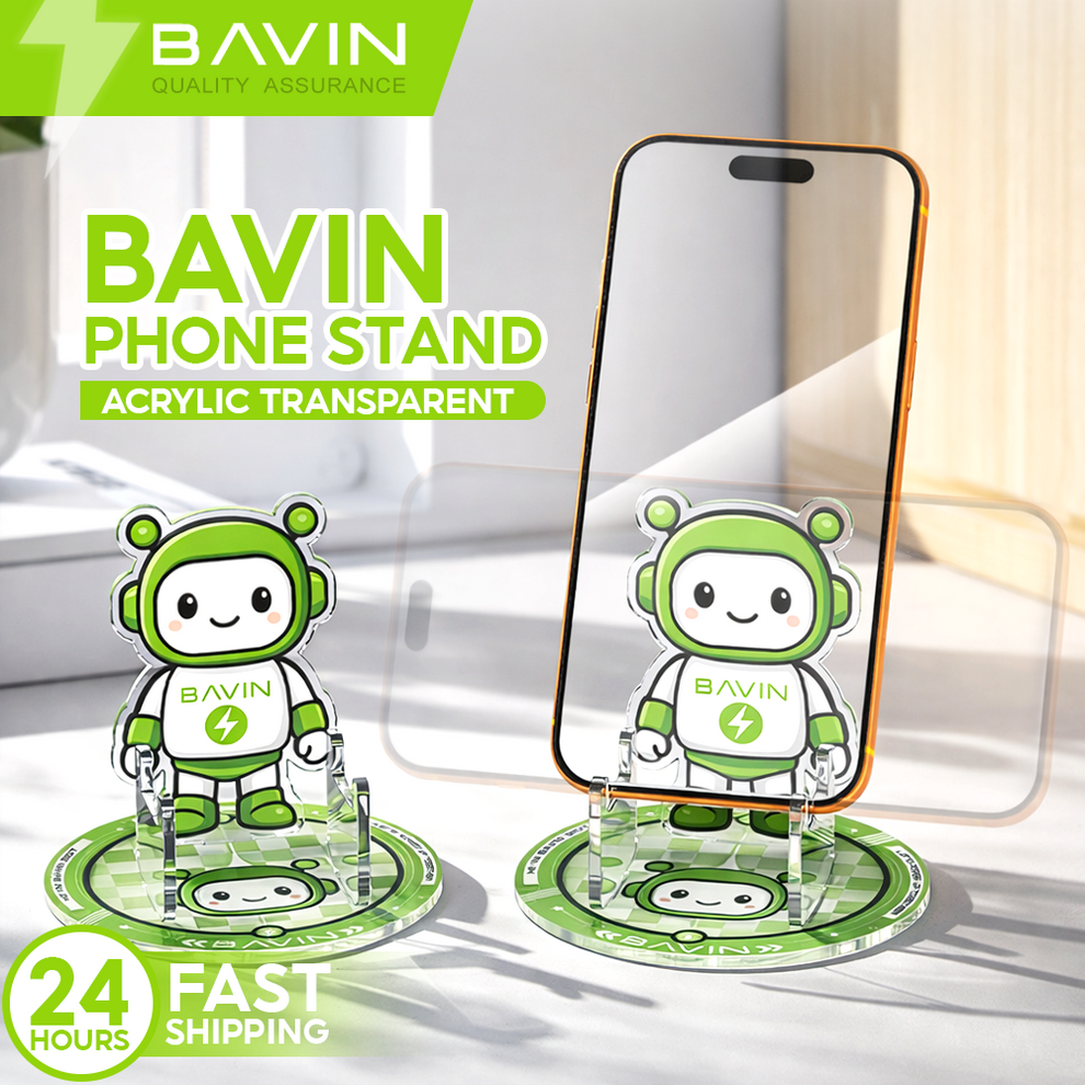 BAVIN Phone Stand Acrylic Transparent Robot Design Holder for Desk Com
