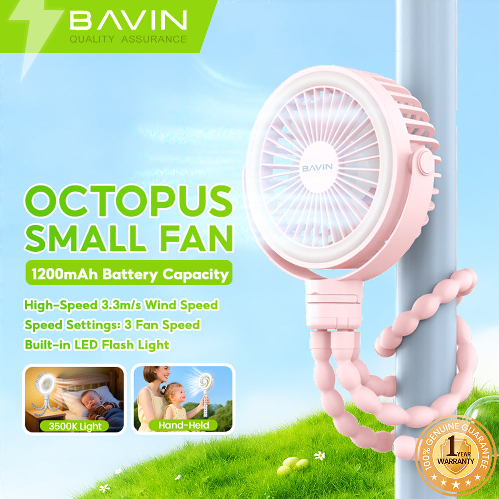 BAVIN BF012 1200mAh Portable Clip-on Stroller Octopus Fan w/ LED Light