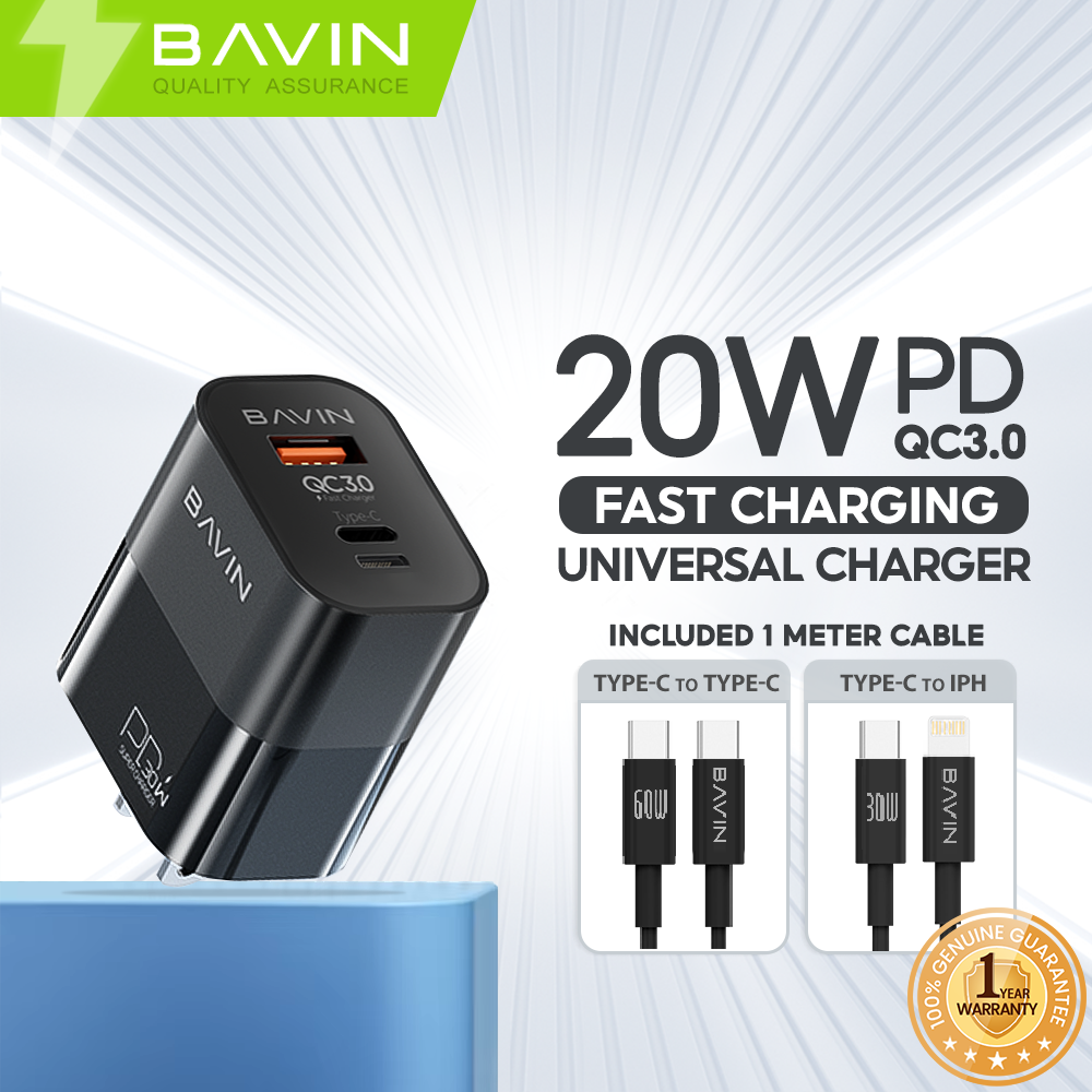 BAVIN PC983 20W PD Universal Fast Charging AC Adapter QC3.0 w/ Type-C