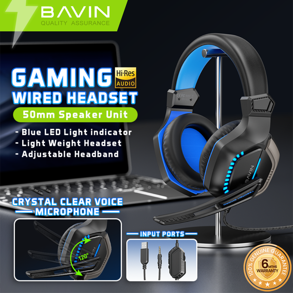 BAVIN HB-BH61 Gaming Wired Headset w/120° Adjustable HD Microphone & B