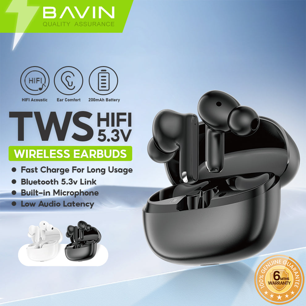 BAVIN BA100 TWS Bluetooth Hi-Res Audio Earbuds w/ Touch Control & AI S