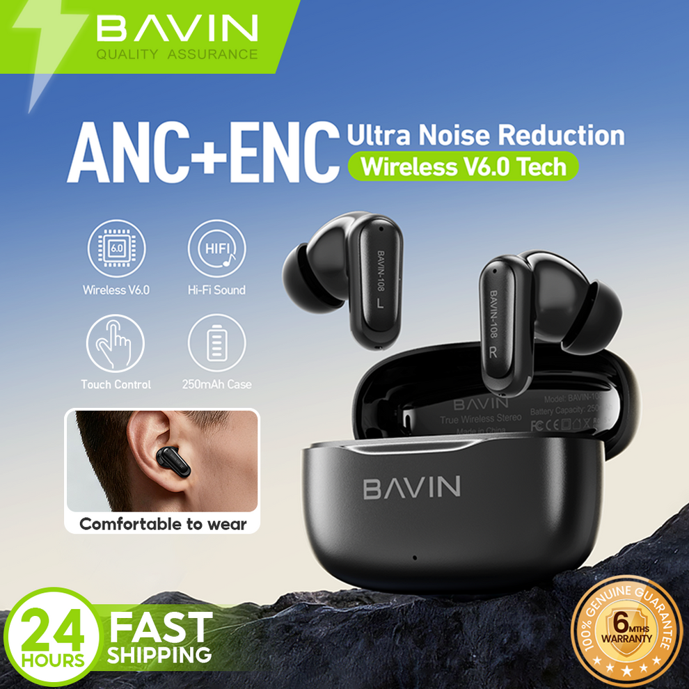 BAVIN BA108 Hi-Res Audio Wireless Bluetooth 6.0 Earbuds ANC+ENC Noise