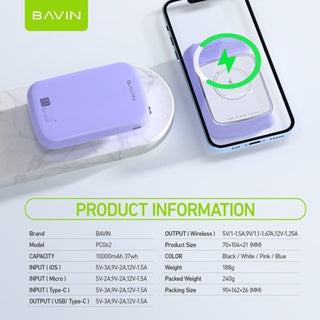 BAVIN Y-PC062 10,000mAh Magnetic Wireless Power Bank w/ 22.5W Fast Cha