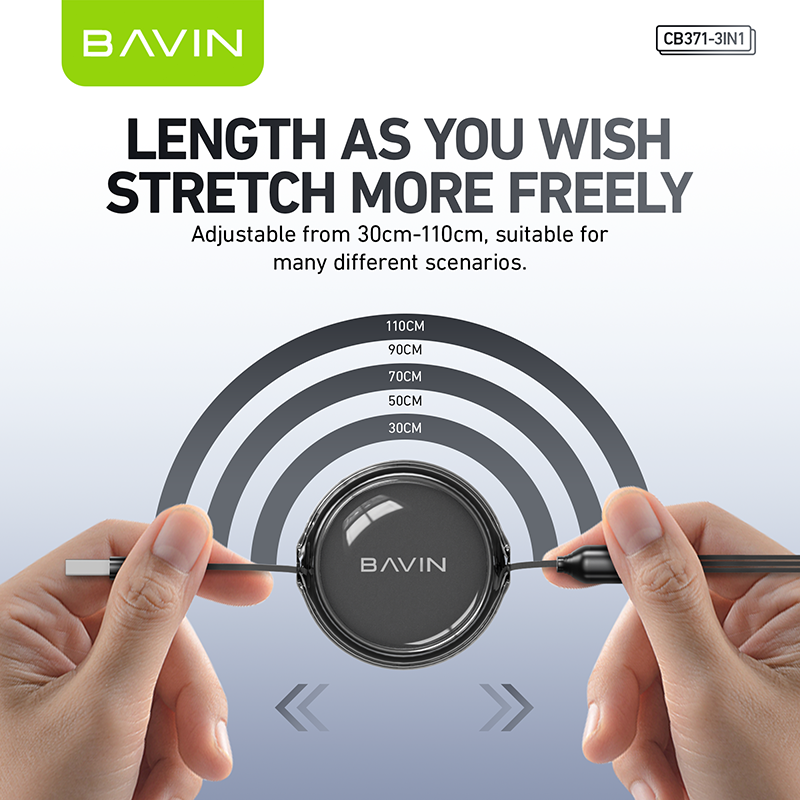 BAVIN CB371 3 in 1 Charging Data Cable w/ 1 Meter Retractable Wire Cab