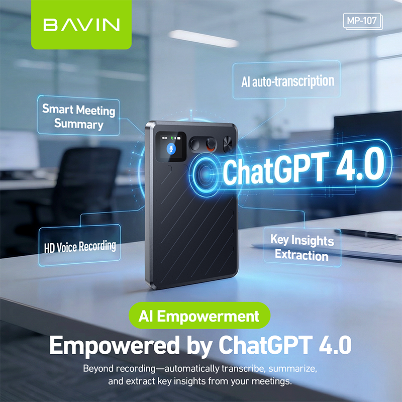 BAVIN MP107 BAVIN AI Smart Recorder ChatGPT 4.0 Voice Recorder w/ Real