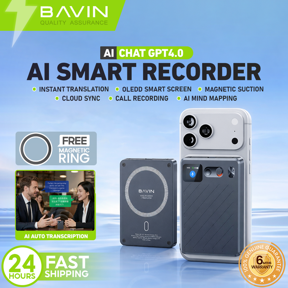 BAVIN MP107 BAVIN AI Smart Recorder w/ Real-Time Translation, Call Rec
