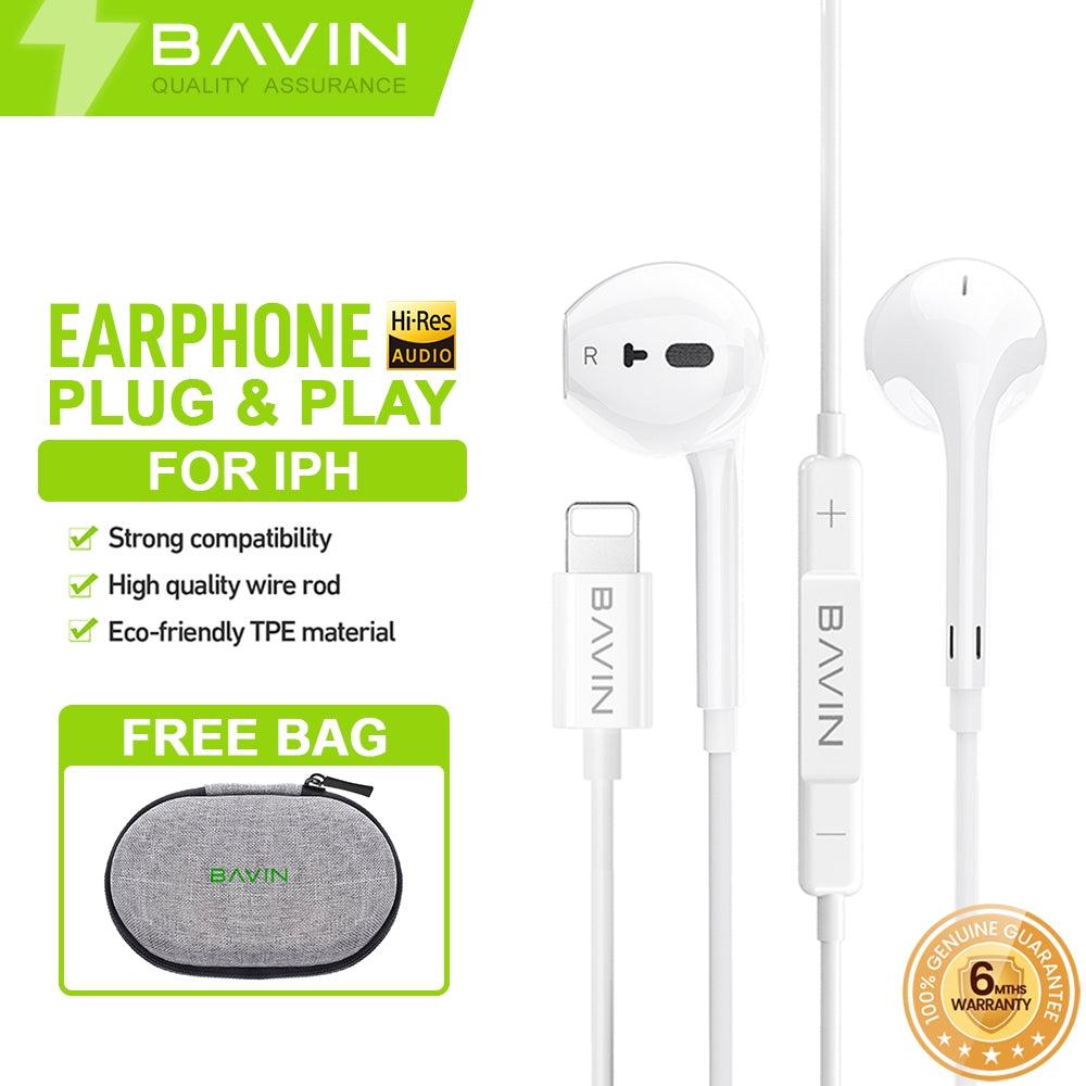 BAVIN H-I-HX860 Hi-Fi Wired Earphones for iPhone Series w/ Stereo Soun
