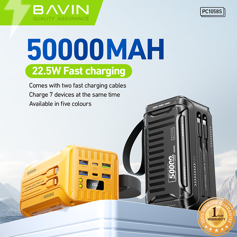 BAVIN Y-PC1058 50000mAh Fast Charging Powerbank w/ Built-In Cable & 7