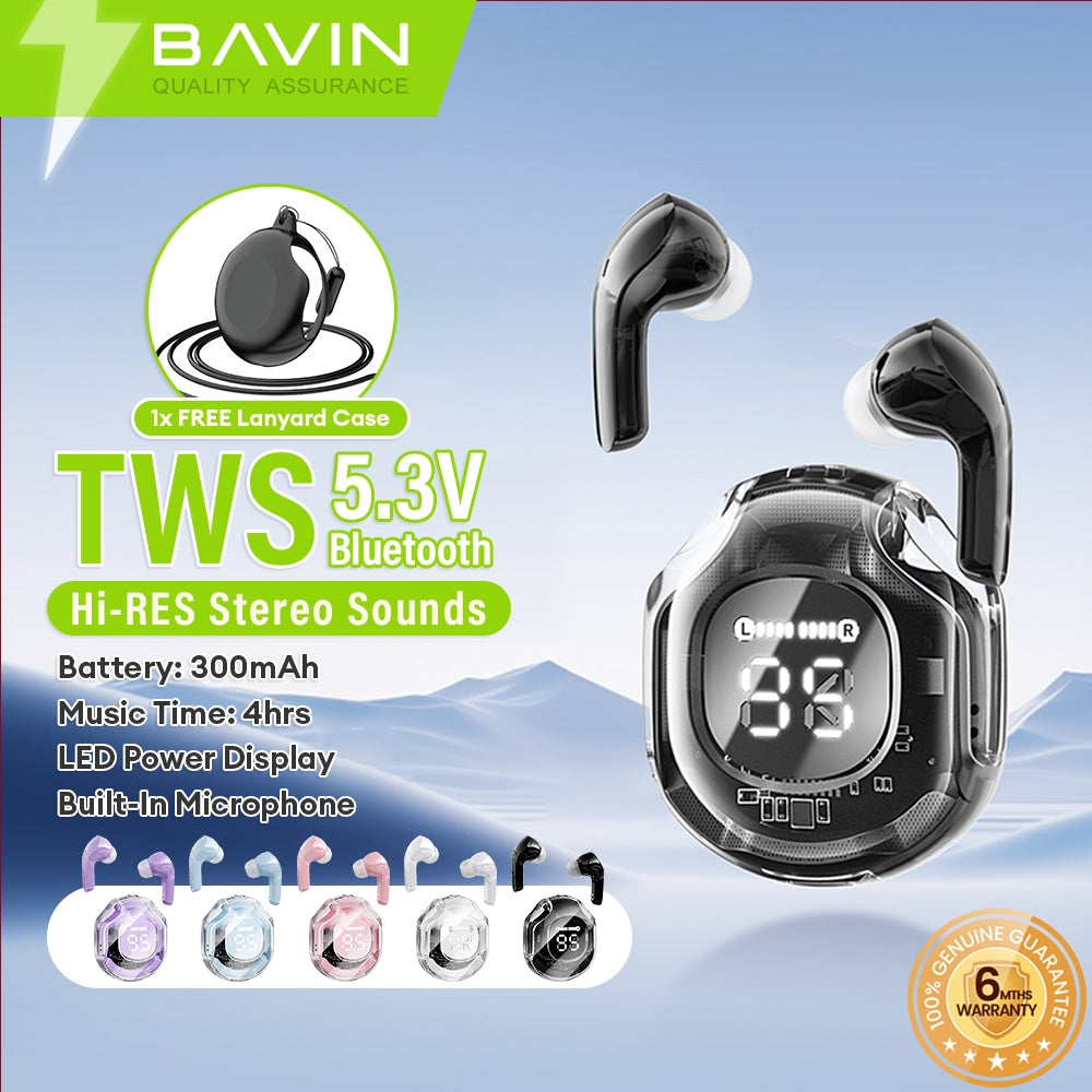 BAVIN BA66 TWS Bluetooth Earphone w/ Stereo Audio Sounds & Built-in Mi